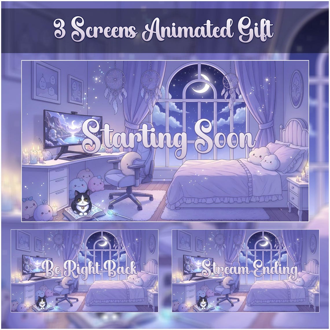 Magical Cat Animated Stream Overlays Package | Fantasy Overlay Bundle ...