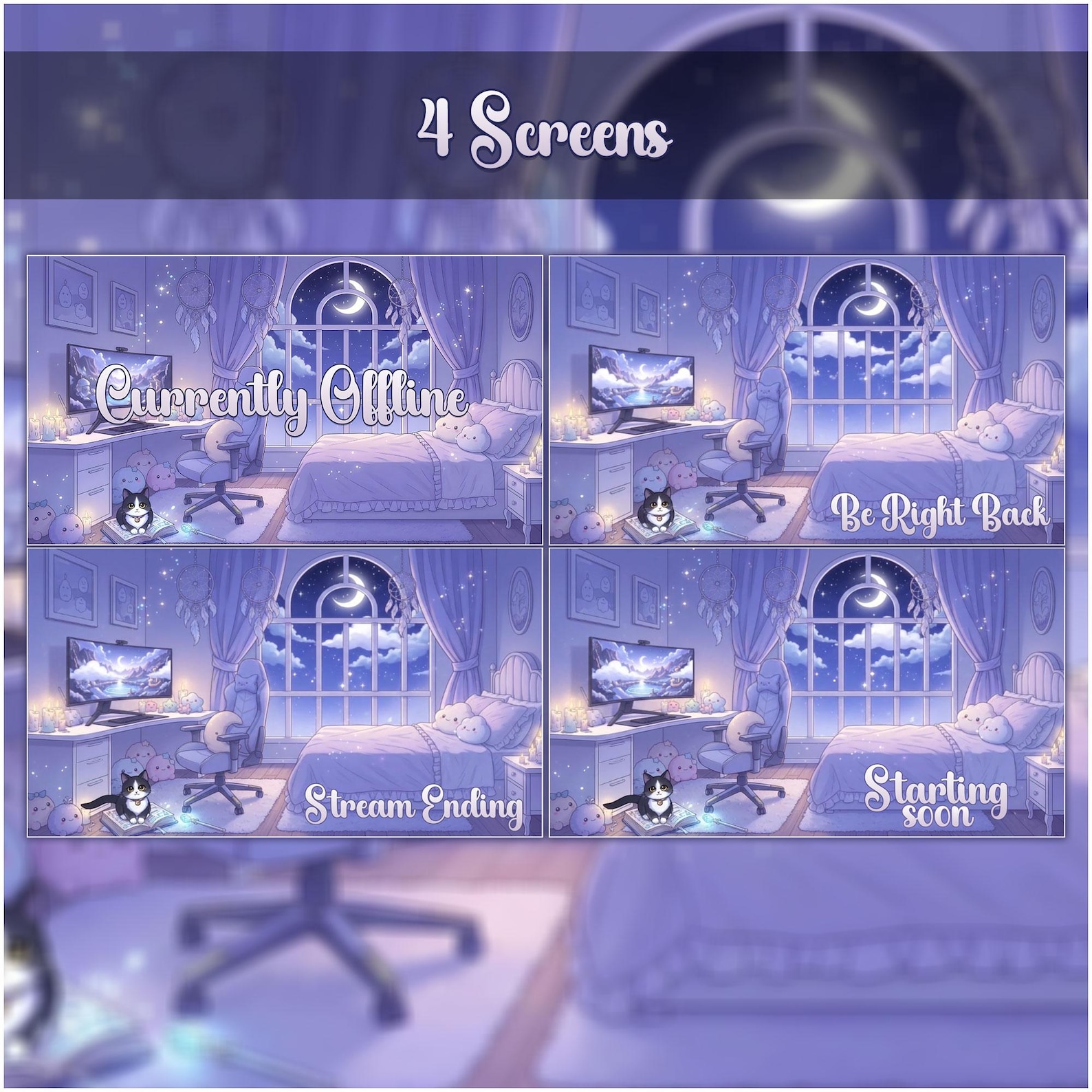 Magical Cat Animated Stream Overlays Package | Fantasy Overlay Bundle ...