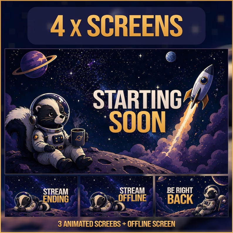 Animated Skunky Space Stream Overlay Pack, Galaxy Twitch Graphics ...