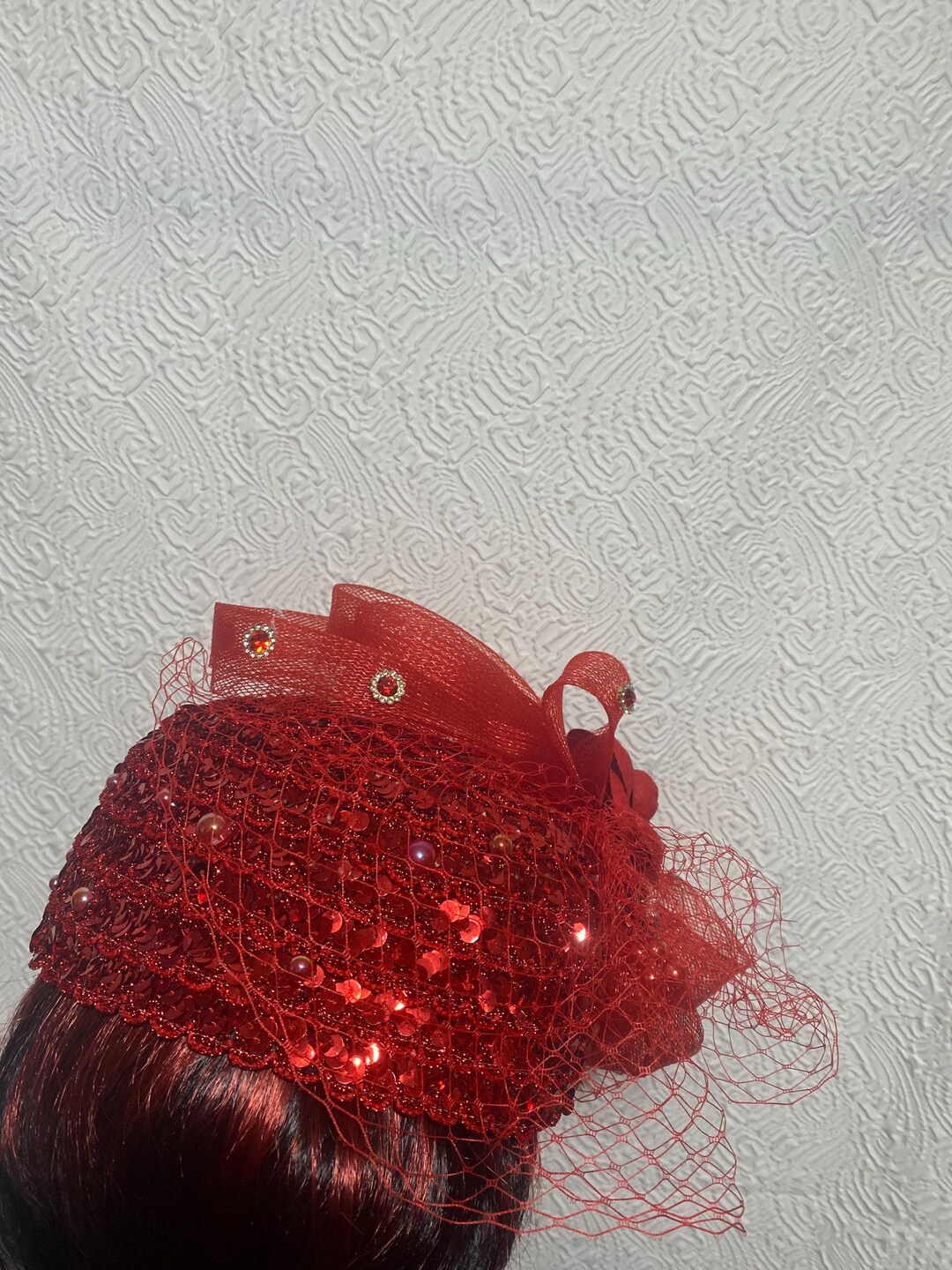 Red Sequin Fascinator Hat – Church, Tea Party, Special Occasion ...