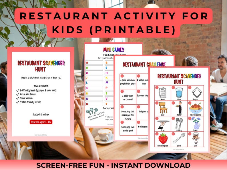 Restaurant Activity Pack for Kids | Scavenger Hunt, Games (digital ...