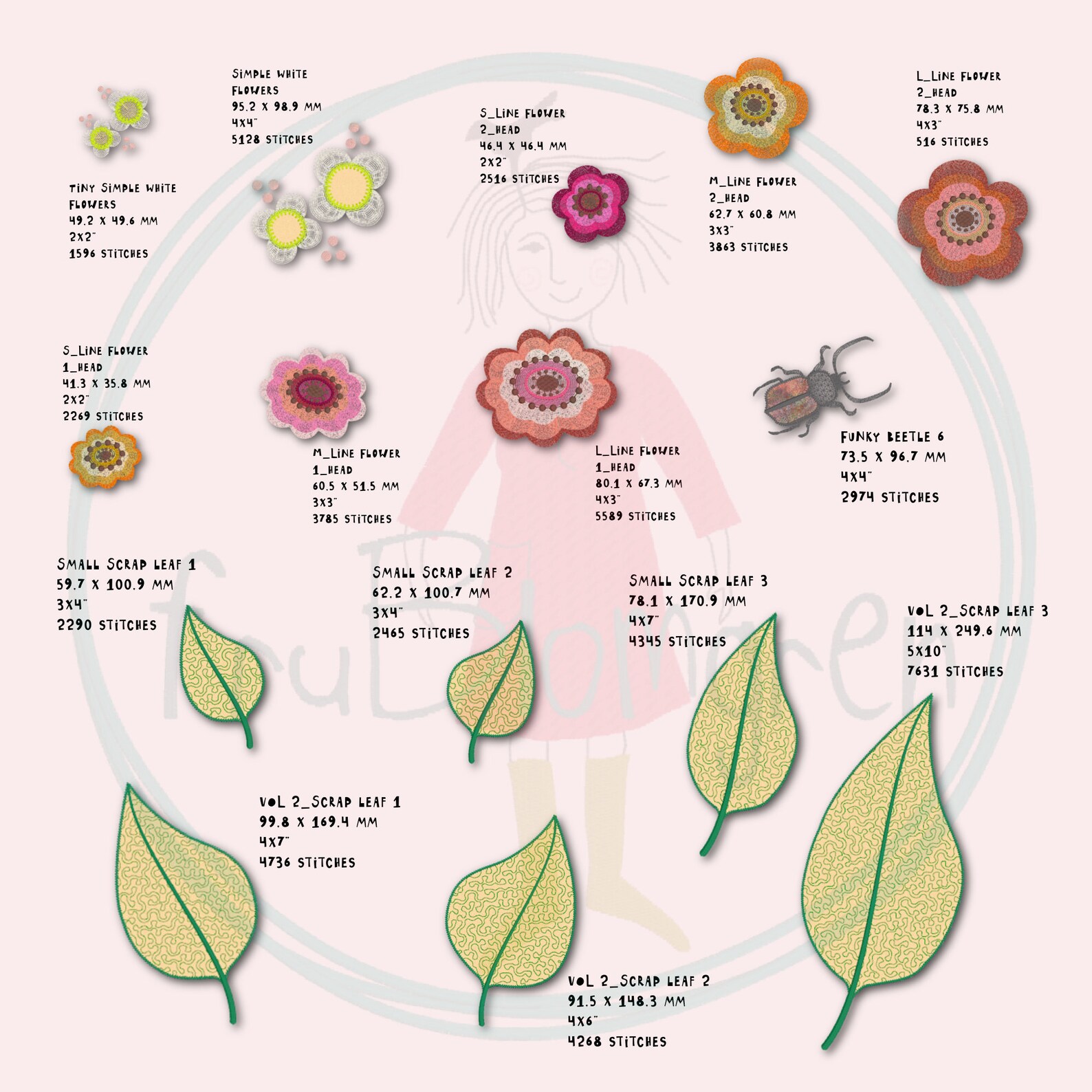 Bundle of Line Flower Heads, Scrap Leaves and a Funky Beetle + Assembly ...