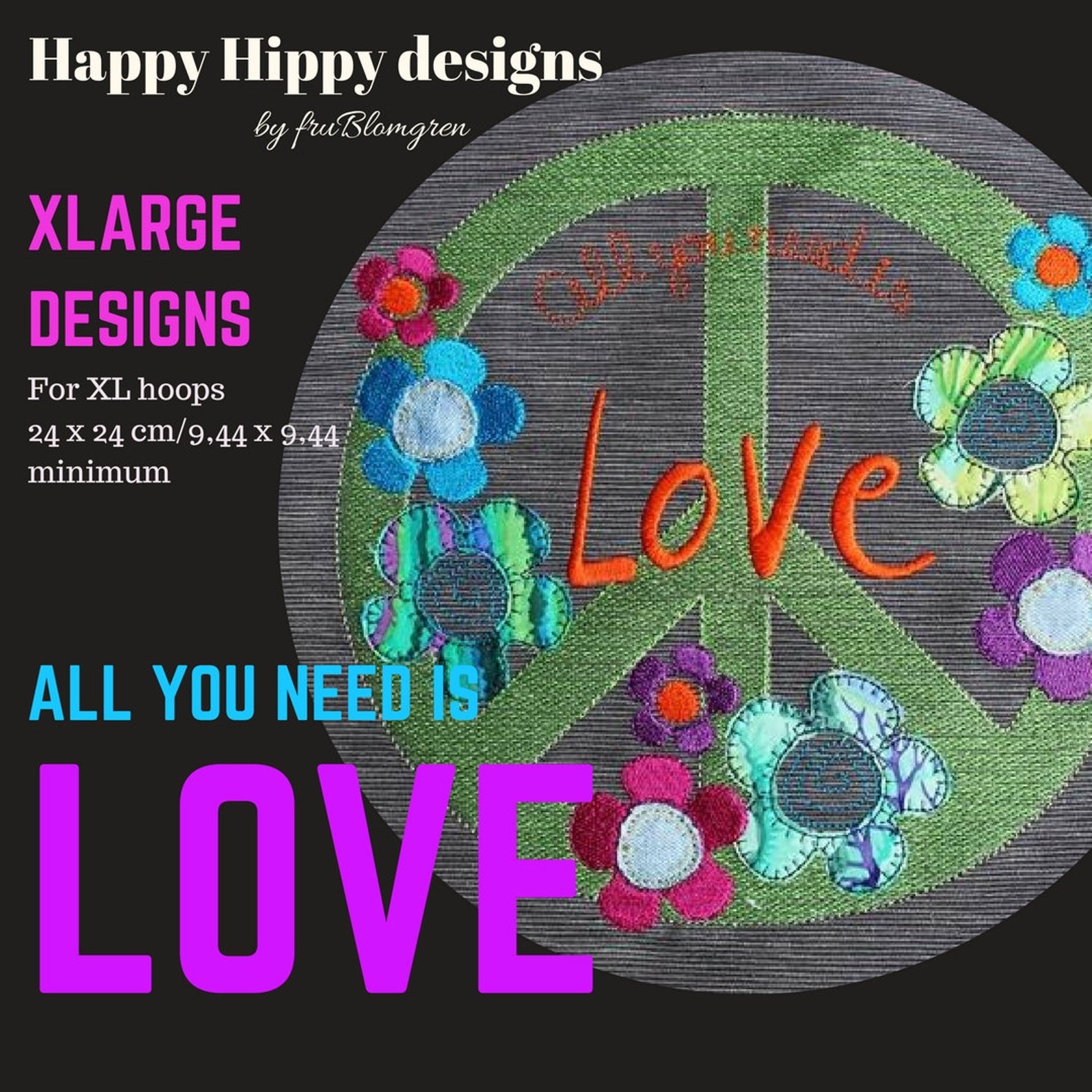 XLARGE Peace Sign Designs With Lots of Flowers - a Mix of Appliqué and ...