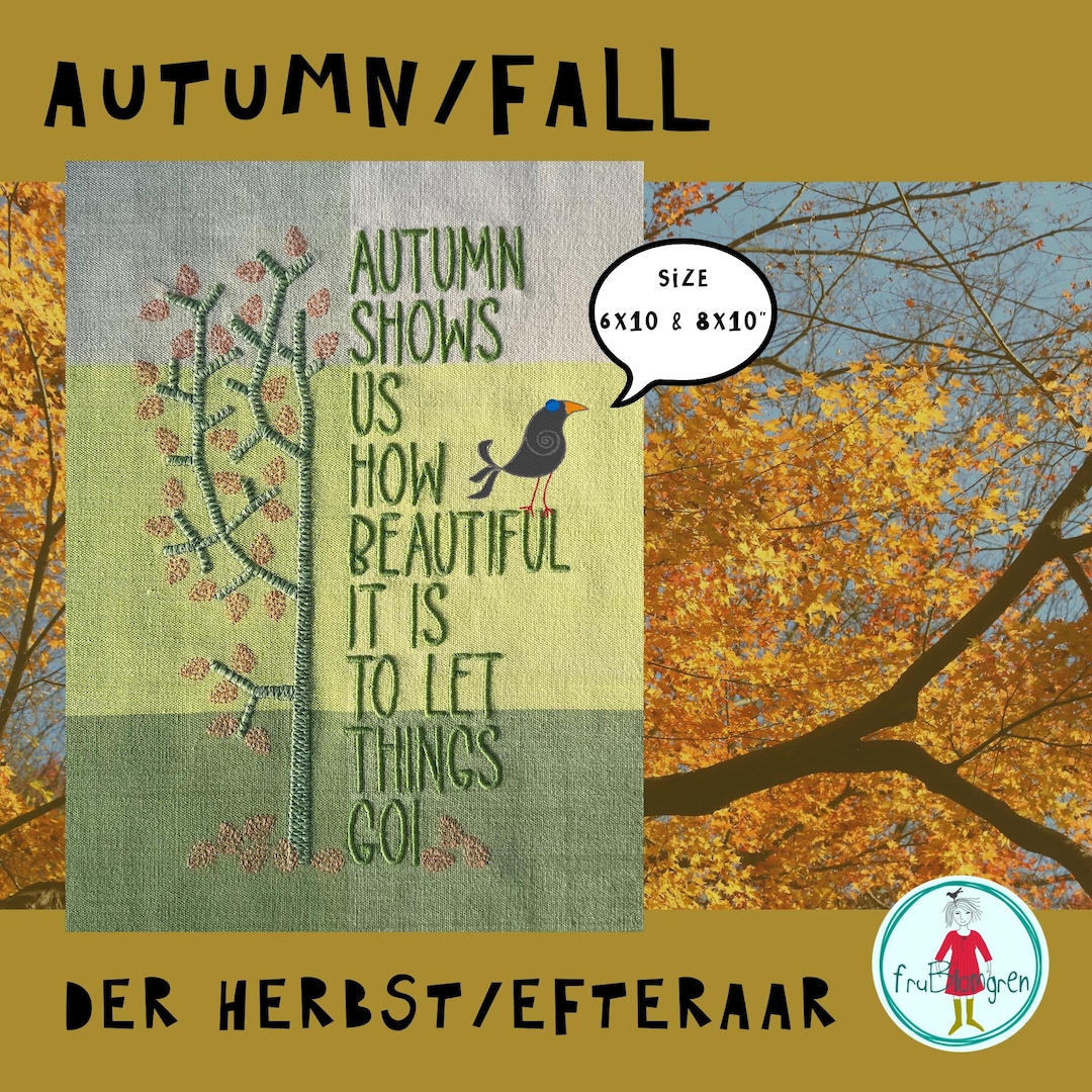 Folksy Autumn - Machine Embroidery Design Autumn Tree and Quote – Hand ...