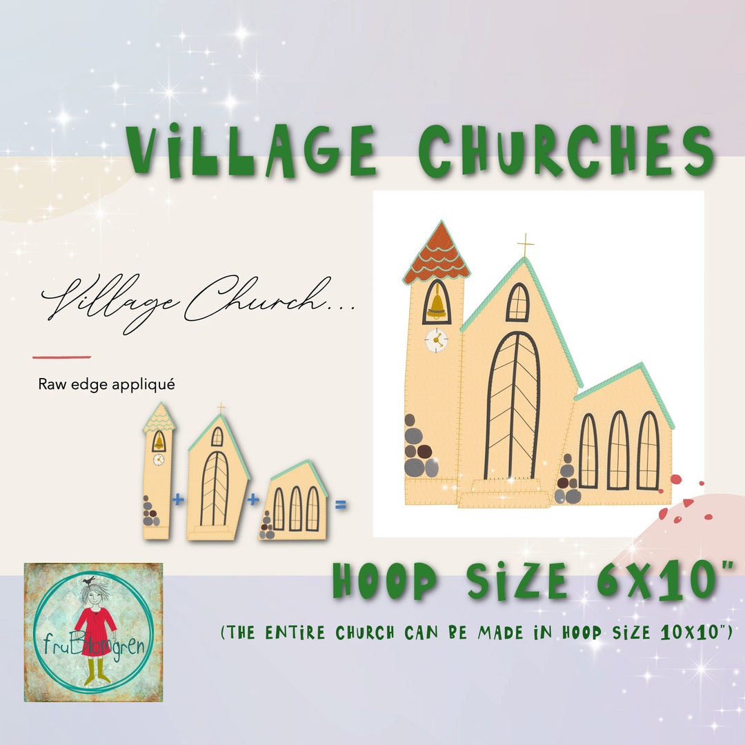 Appliqué Village Churches - 6x10 - Detailed, Hand Drawn, Raw Edge ...