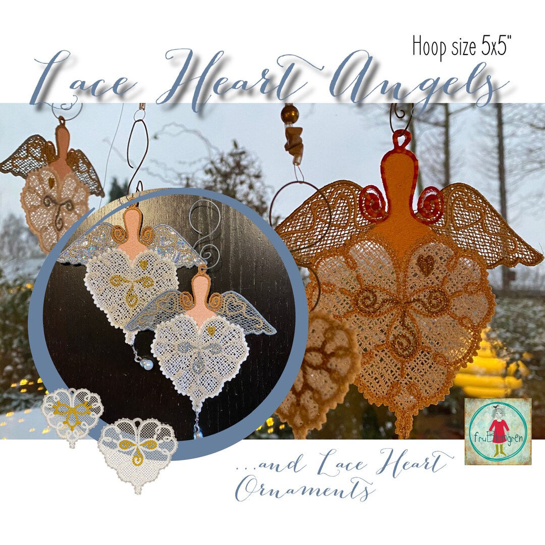 5x5" Freestanding Lace Heart Angels and Heart Ornaments to Make on Your ...