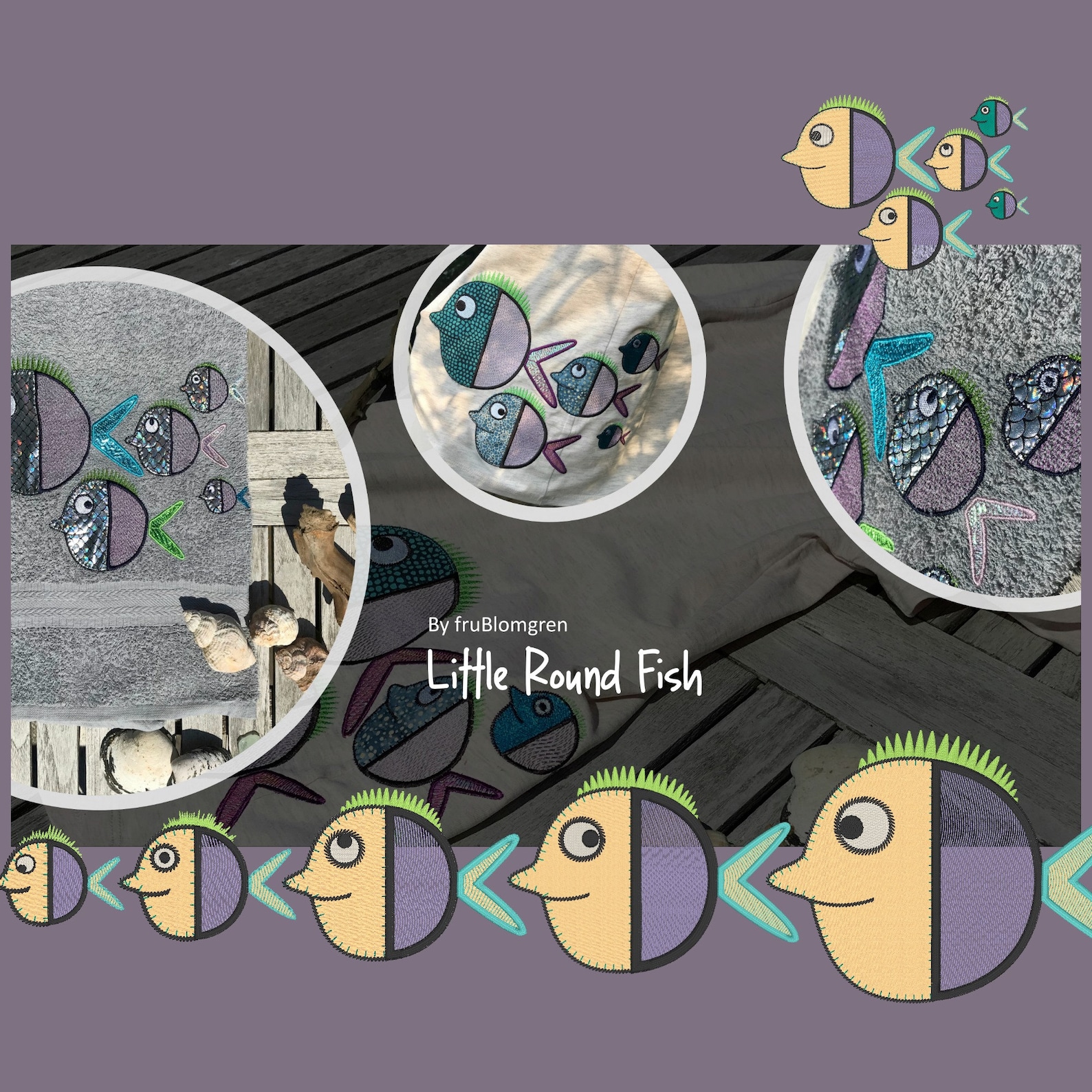 LITTLE ROUND FISH - Appliqué and Open Stitched Fish Machine Embroidery ...