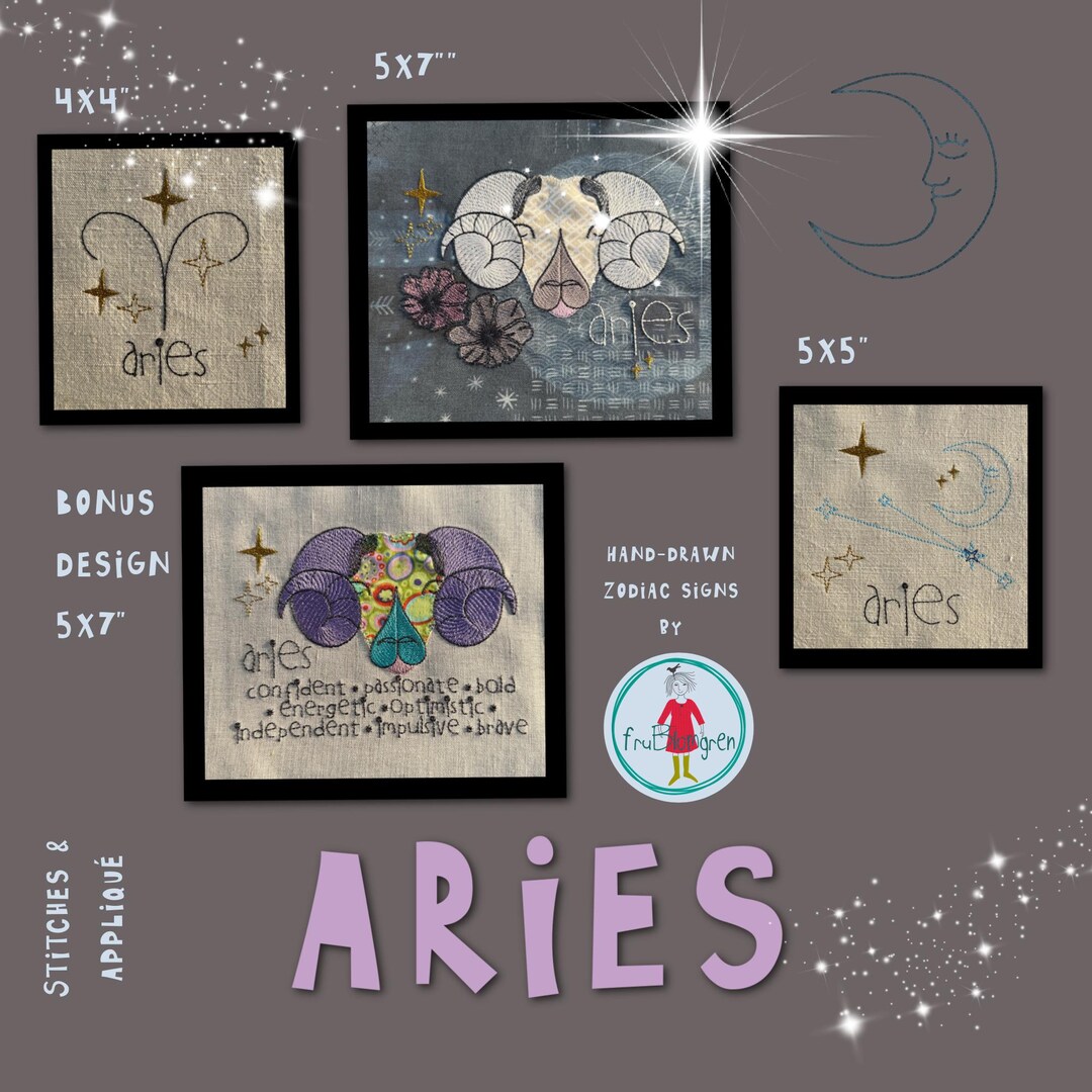 Aries Zodiac Sign - Hand-drawn Machine Embroidery Designs – for Hoop ...