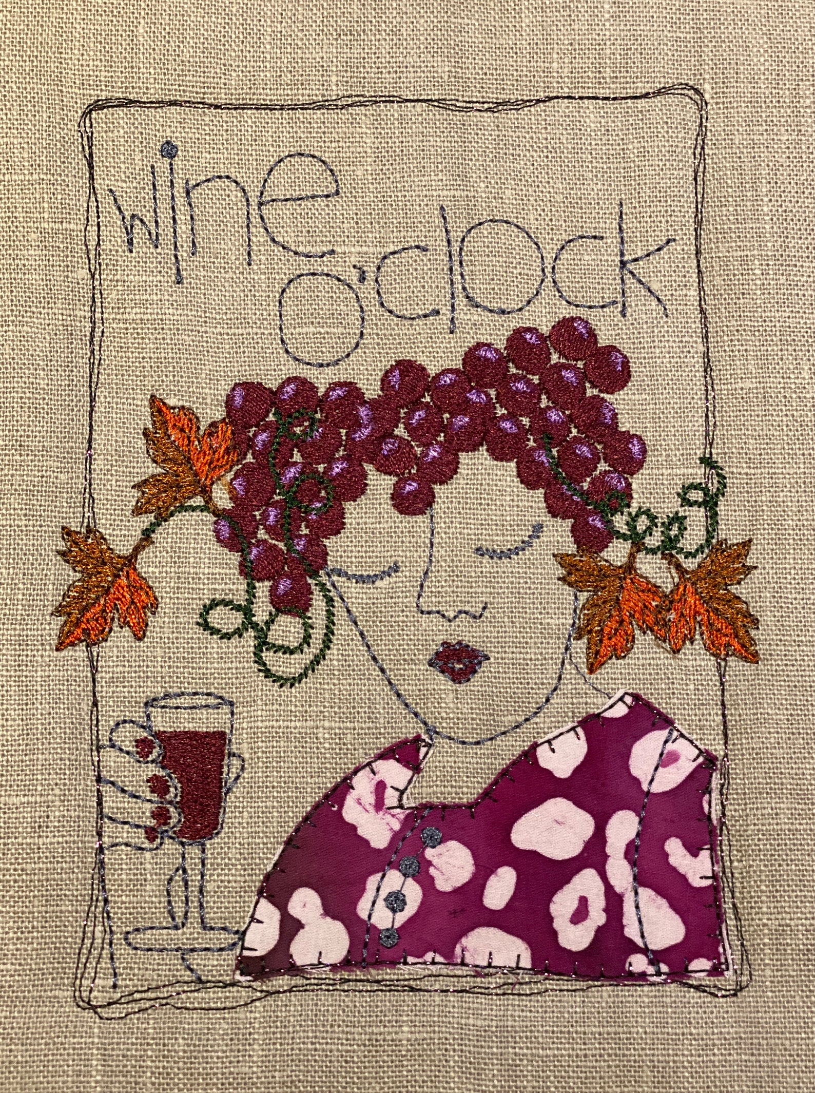 Wine O'clock - Hand Drawn Machine Embroidery Design With Appliqué ...