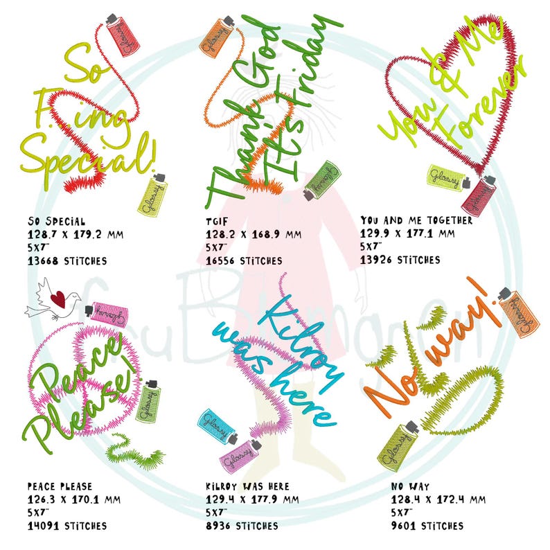 Graffiti Collage Embroidery Design Pack, 16 Machine Embroidery Designs ...