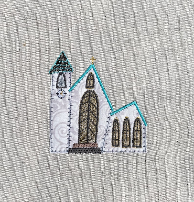Appliqué Village Churches Small Detailed Hand Drawn Raw - Etsy