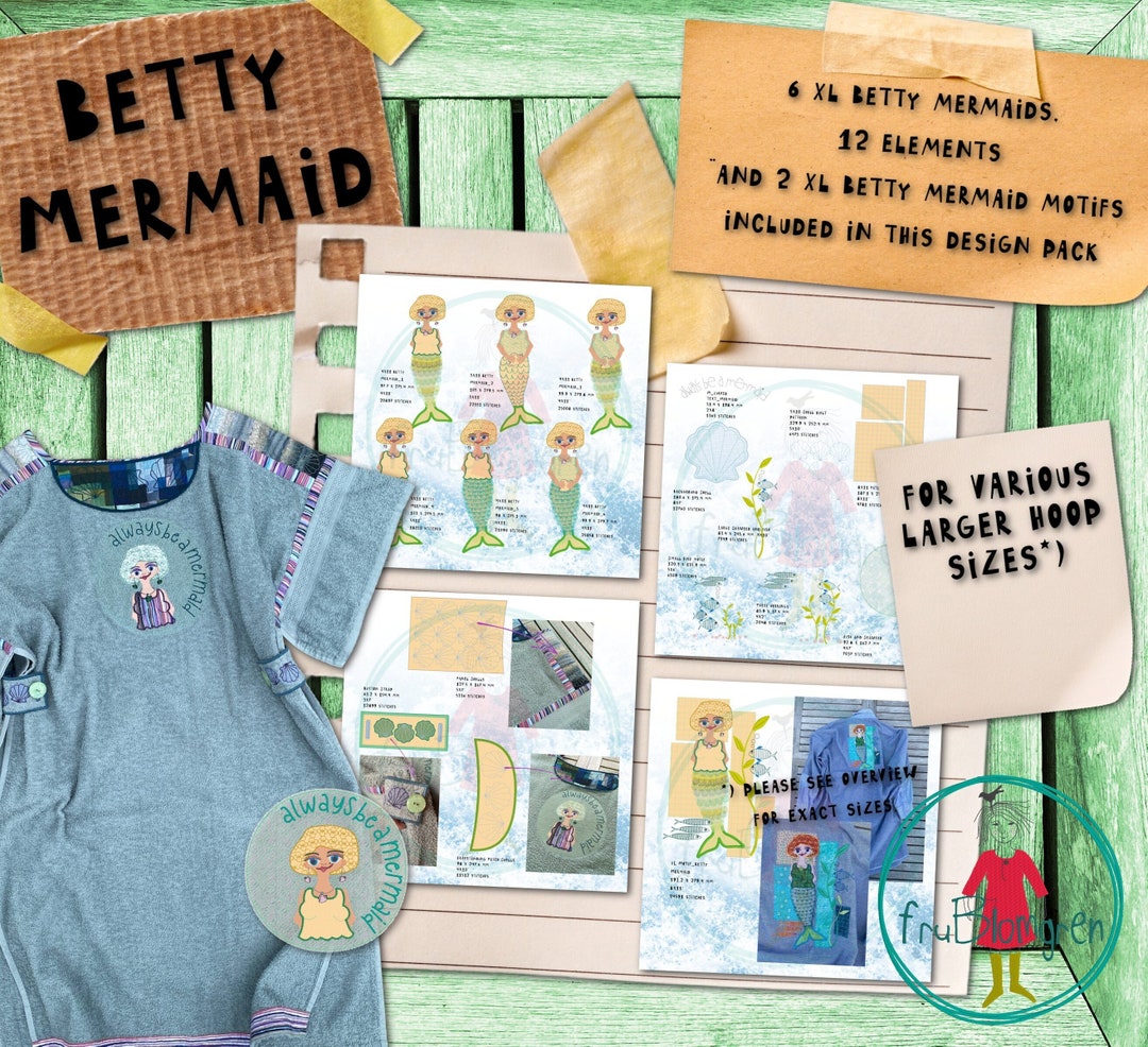 Introducing Mermaid Betty - a Magical Bundle of 20 Appliqué Mermaids ...
