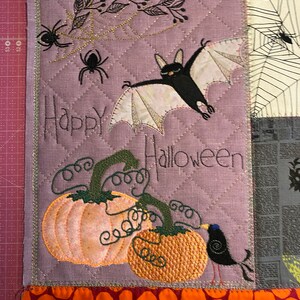 Quilted ITH, XL Single Machine Embroidery Design for Halloween: Happy Halloween With Pumpkins ...