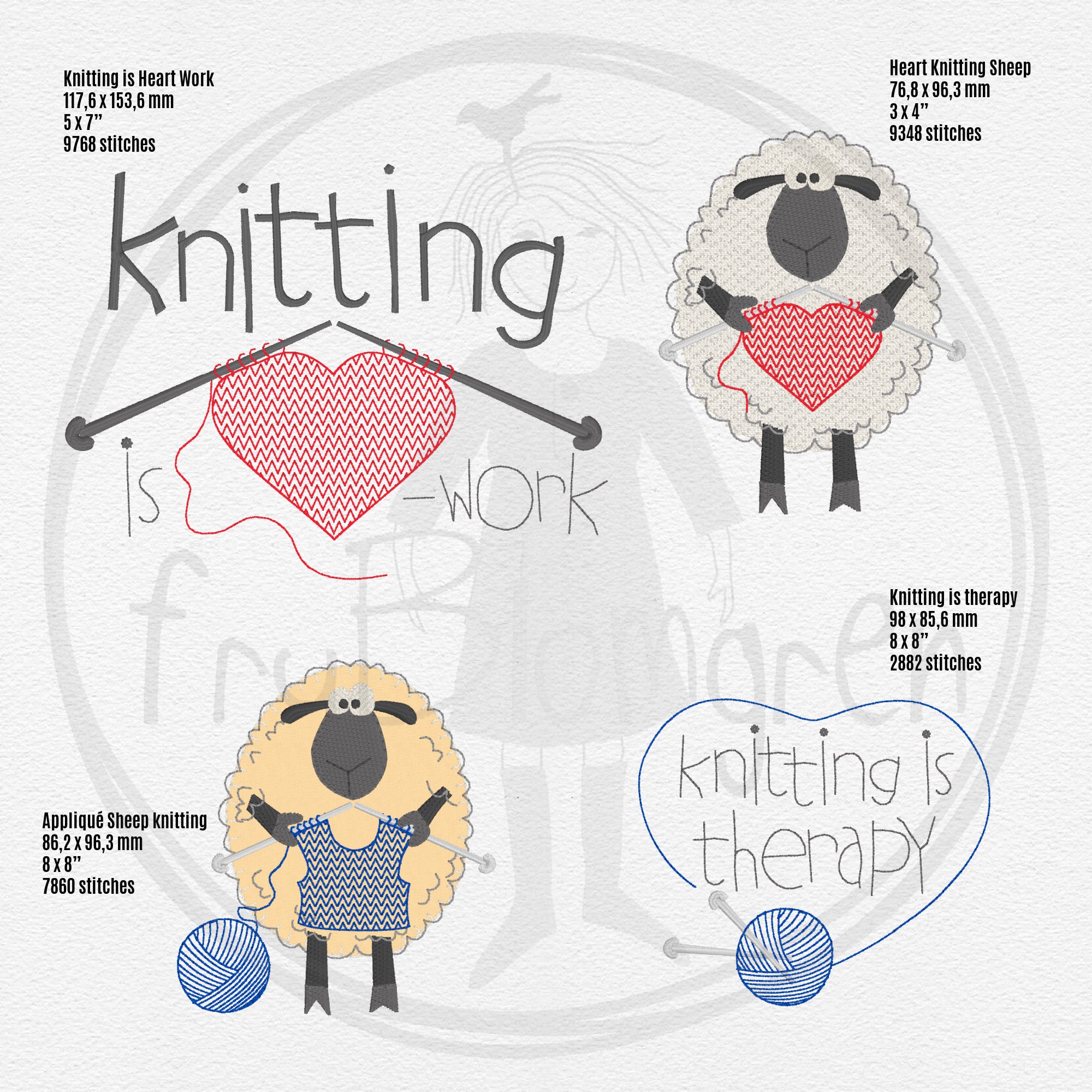 4 Machine Embroidery Designs Easy Made for Knitters - 4 motifs and ...