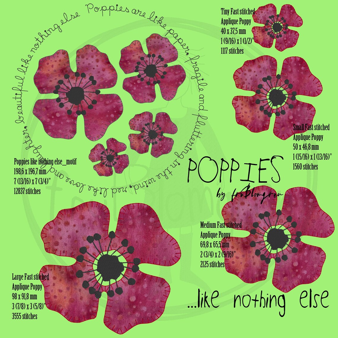 POPPIES Like Nothing Else - Fast-stitched Appliqué Poppy Designs in 4 ...