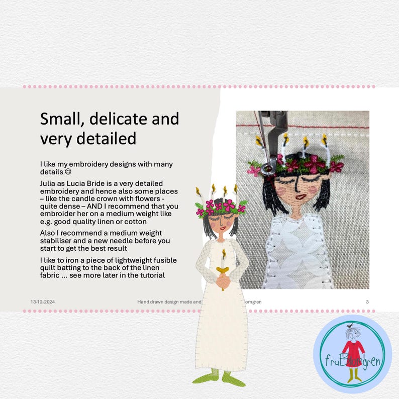 Santa Lucia Bride: 4 Hand-drawn Machine Embroidery Appliqué Designs for ...