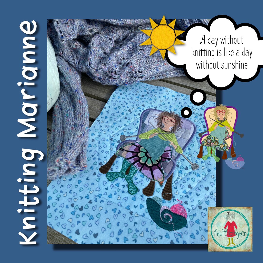 Hand Drawn Appliqué Design - Knitting Marianne - Detailed and Fun ...