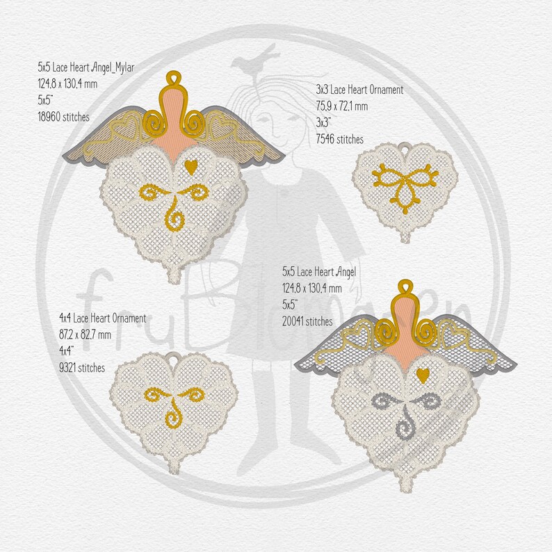 5x5" Freestanding Lace Heart Angels and Heart Ornaments to Make on Your ...