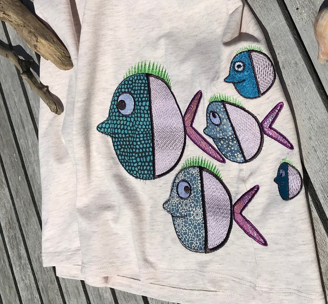 LITTLE ROUND FISH - Appliqué and Open Stitched Fish Machine Embroidery ...