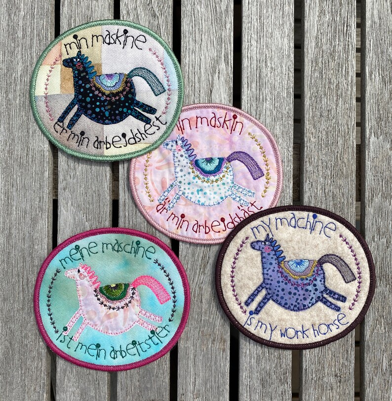 ITH Patches With Appliqué Work Horses in 4 Languages - for Hoop Size ...