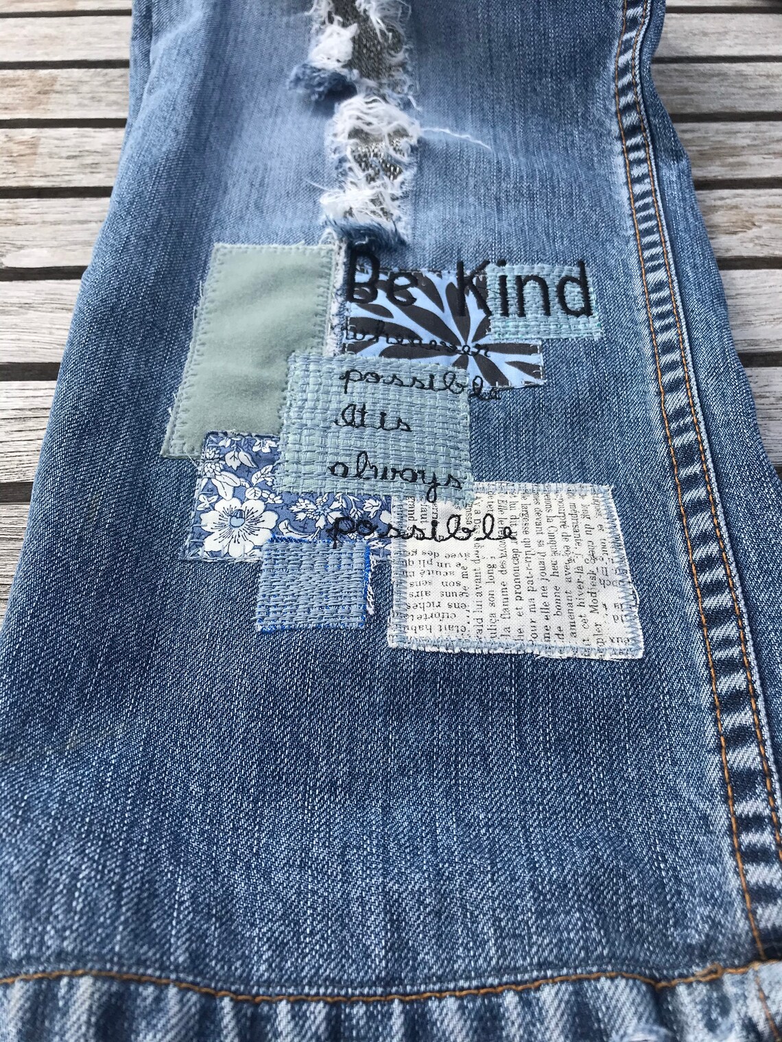 3 Fabric Appliqué Collages With Texts and Patches + Outline Birds for ...
