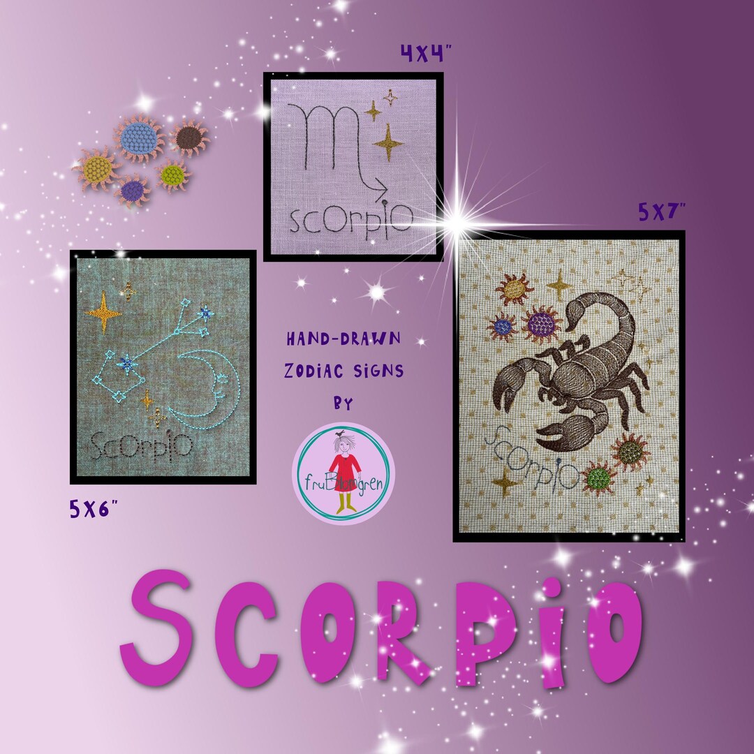 Scorpio Zodiac Sign – Machine Embroidery Design Pack | 4x4 and 5x7 ...