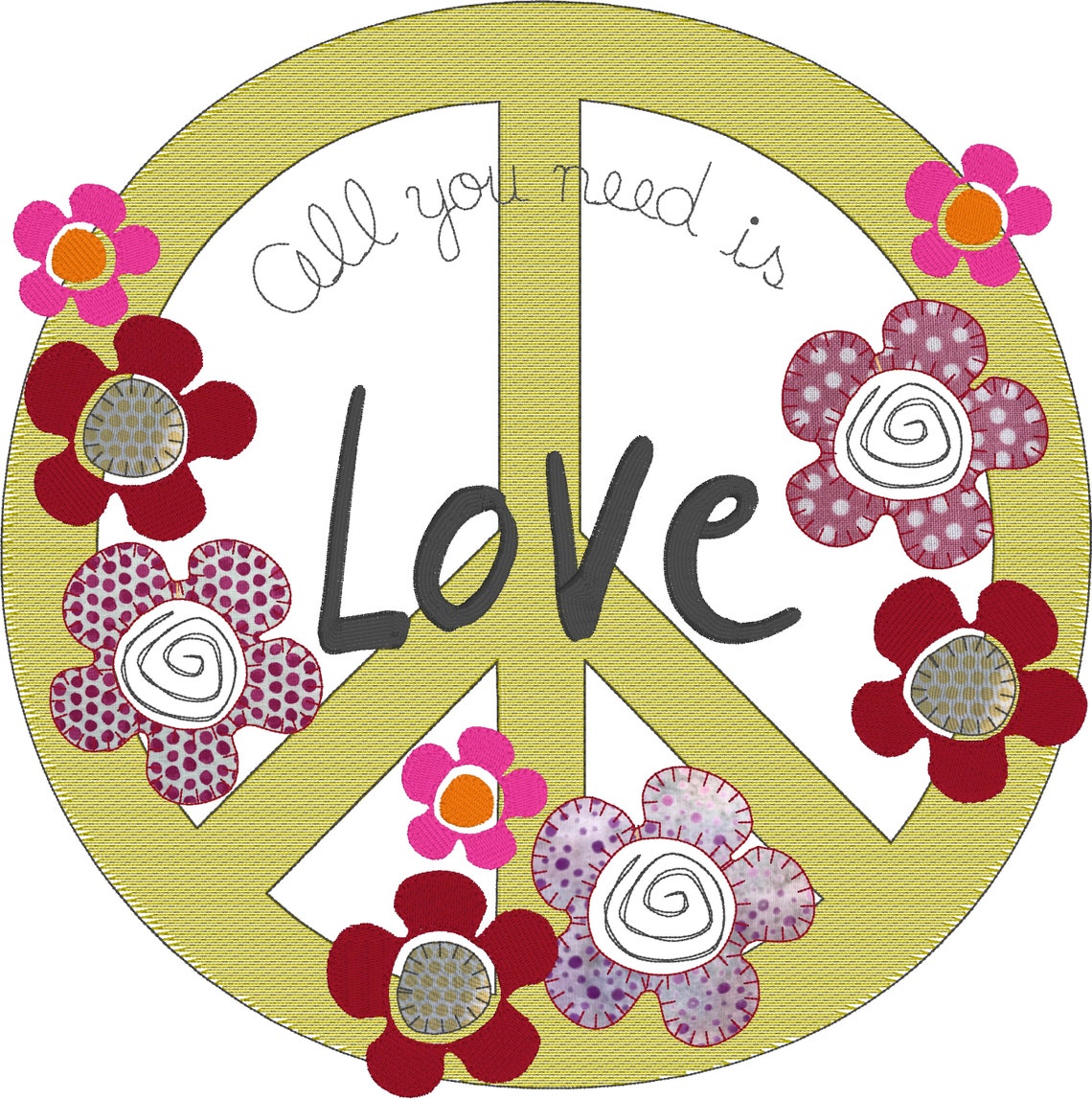 XLARGE Peace Sign Designs With Lots of Flowers - a Mix of Appliqué and ...