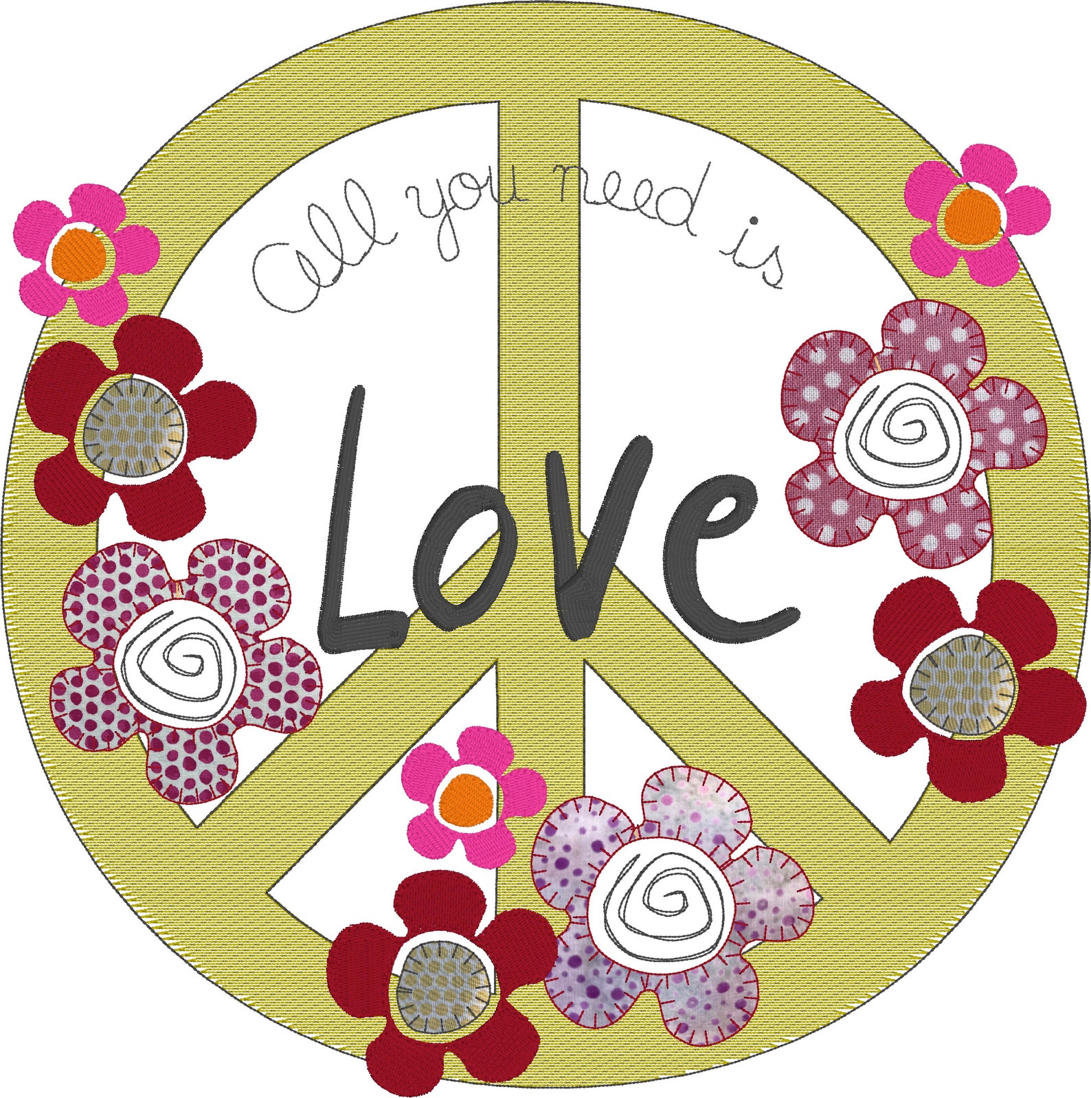 XLARGE Peace Sign Designs With Lots of Flowers - a Mix of Appliqué and ...