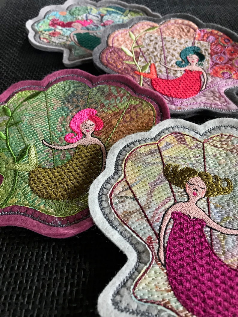 Mermaid Coasters ITH Machine Embroidery ITH Designs Shaped - Etsy