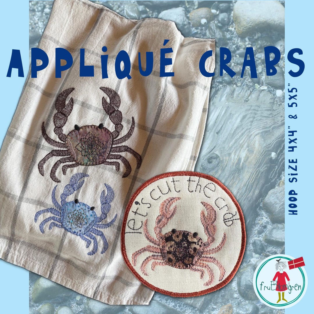 Hand Drawn Appliqué CRABS - 2 Sizes, a Motif of Two Crabs and a ...