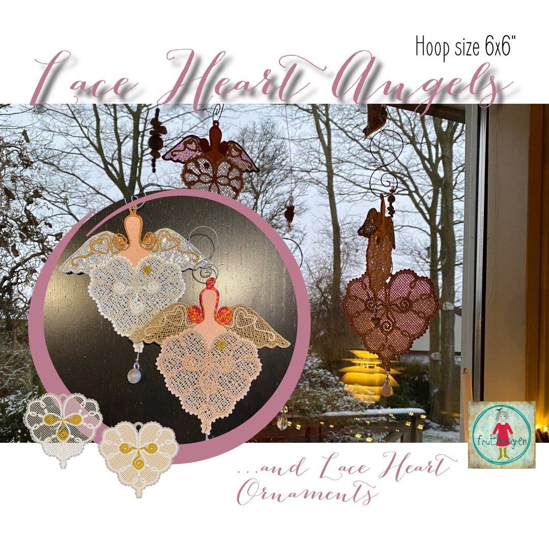 6x6" Freestanding Lace Heart Angels and Heart Ornaments to Make on Your ...