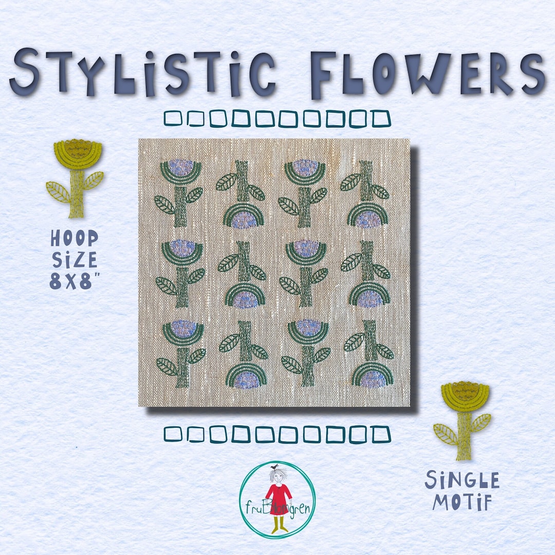 Beautiful Motif - Single Design - Square of Stylistic, Retro Flowers ...