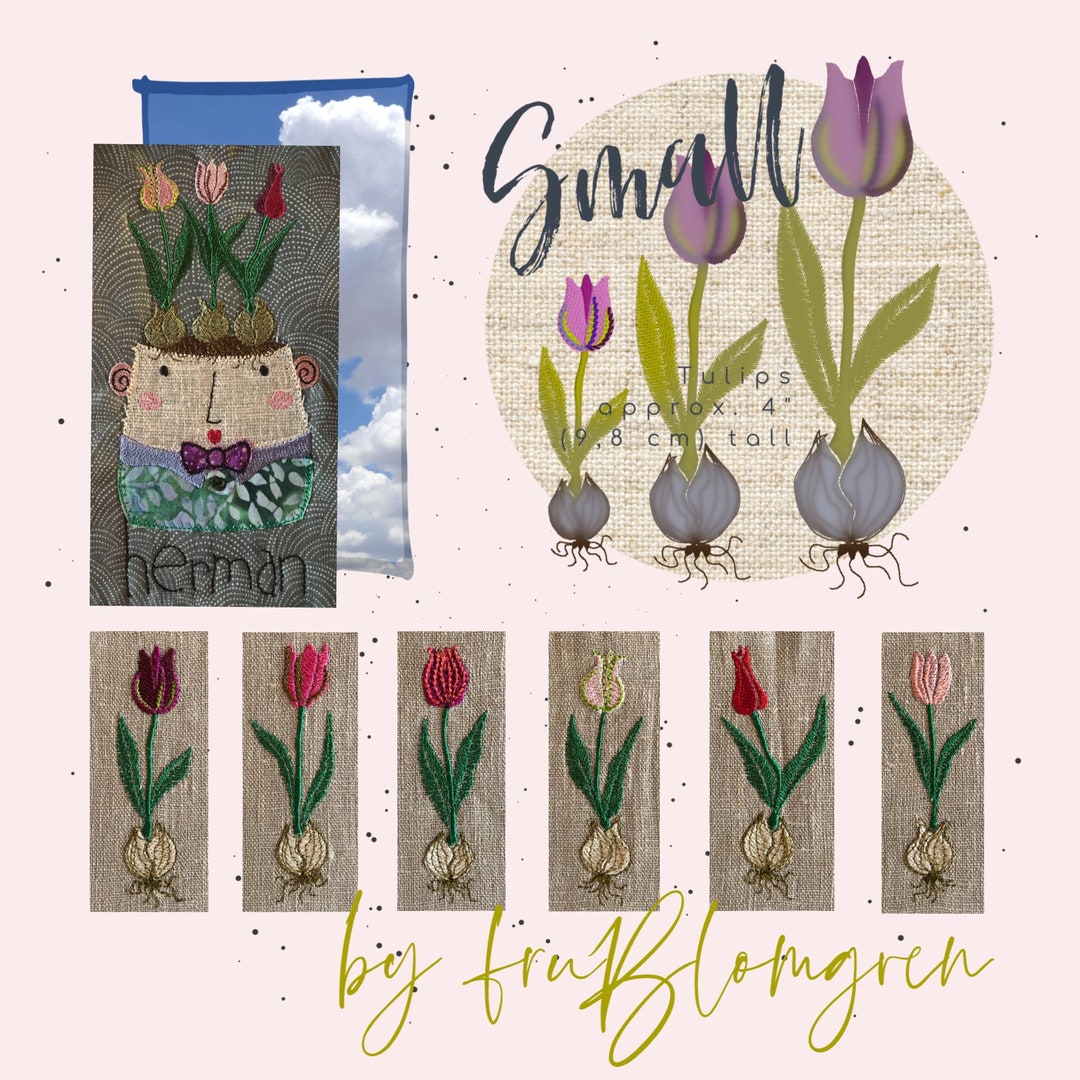 Small Embroidery Spring Tulips and Herman the Pot for Hoop Size 4 X 4 ...