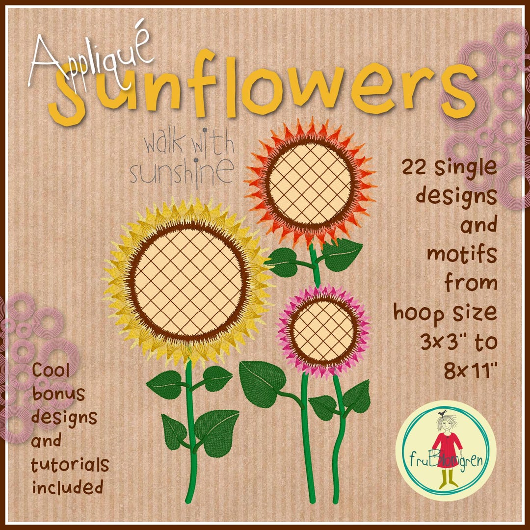 Appliqué Sunflowers Embroidery Designs • 22 Files for Autumn Sewing ...