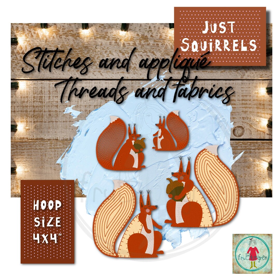 Machine Embroidery Squirrels - JUST SQUIRRELS - 4 Variants All for Hoop Size 4x4" - 10x10 Cm ...