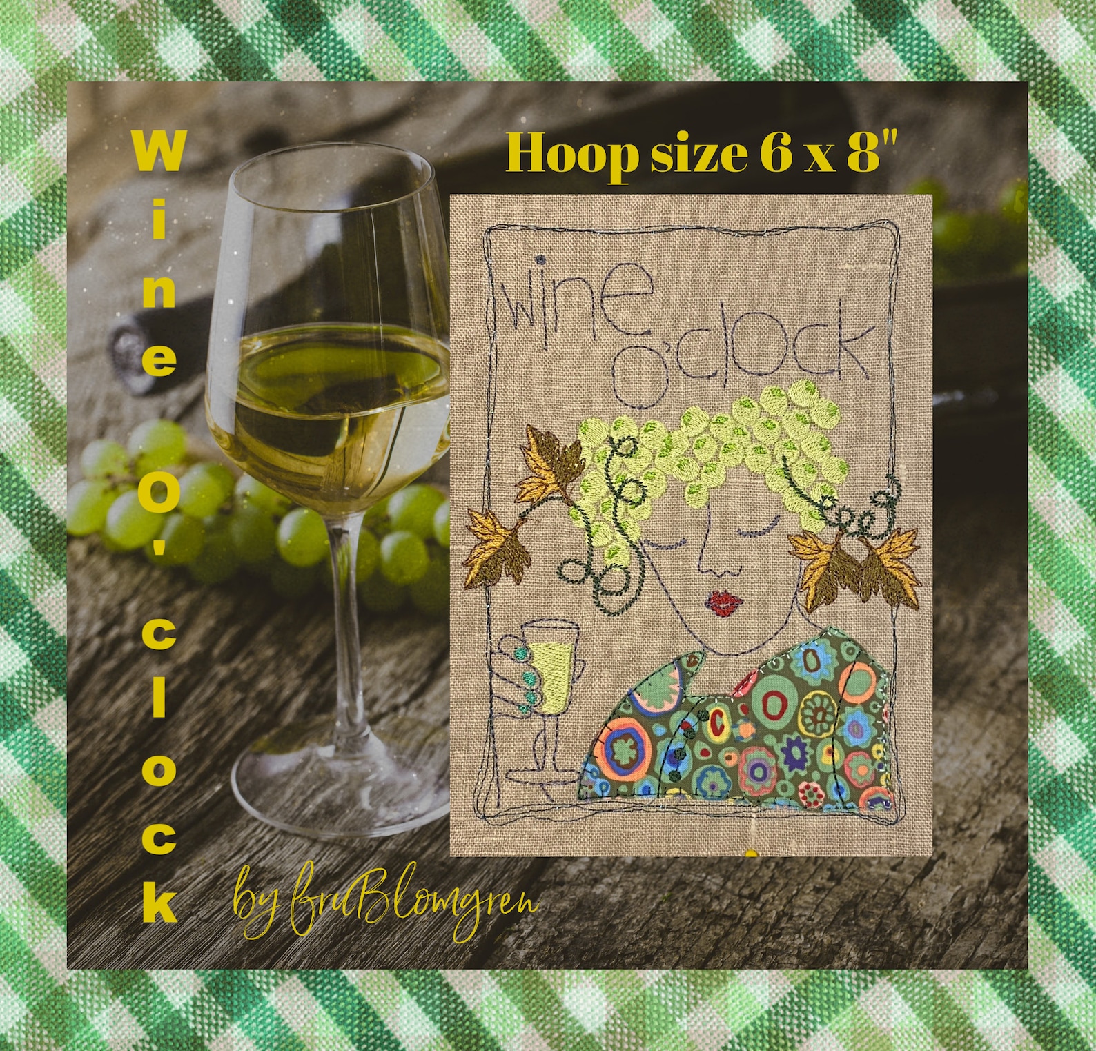 Wine O'clock - Hand Drawn Machine Embroidery Design With Appliqué ...