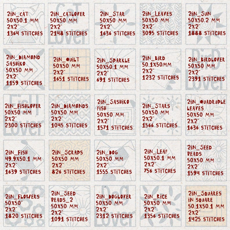 Sashiko Style Squares – 25 Hand Drawn 2x2" Designs + Inspirational ...