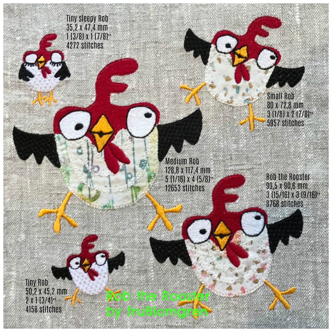 ROB the ROOSTER, 5 Cute and Whimsical Machine Embroidery Rooster ...