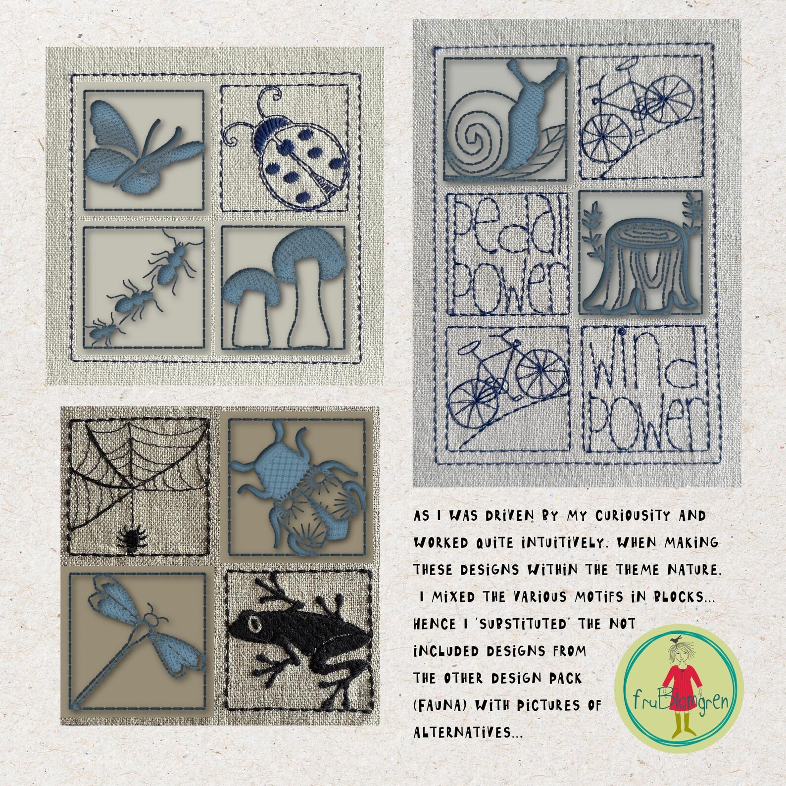 FAUNA Themed Sashiko Style Squares – 36 Hand Drawn 2x2" Designs + 7 ...