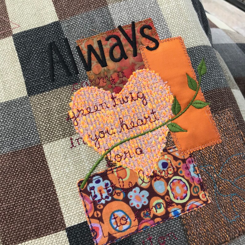 3 Fabric Appliqué Collages With Texts and Patches + Outline Birds for ...