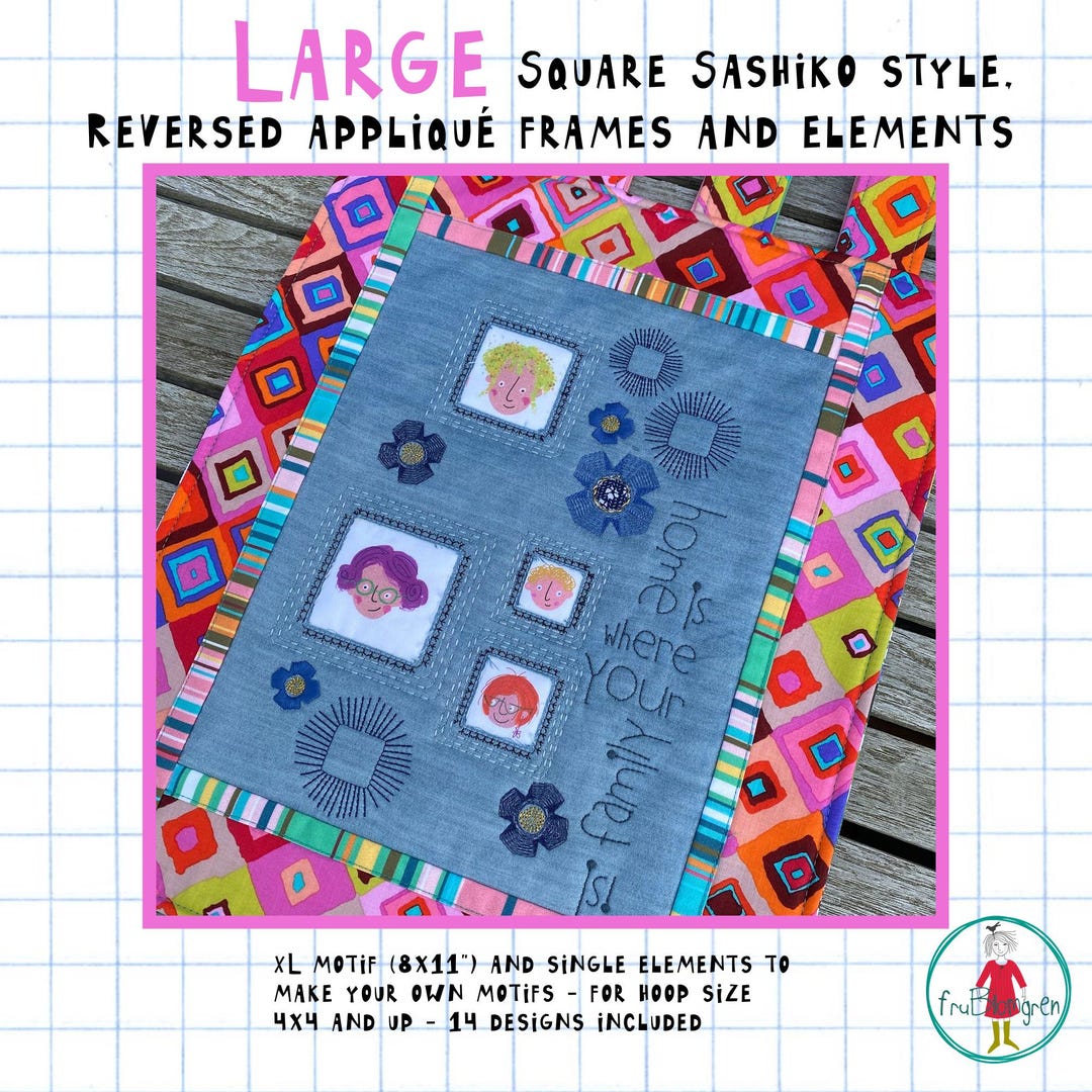 XL Motif With Reversed Appliqué Squares – Sashiko Style | Squares in 4 ...