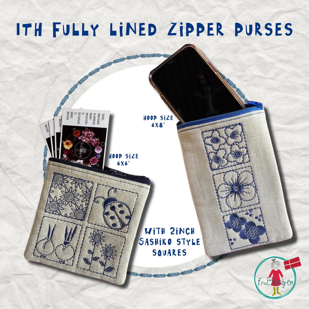 ITH Zipper Purses - Fully Lined - With Motifs of My Sashiko Style ...