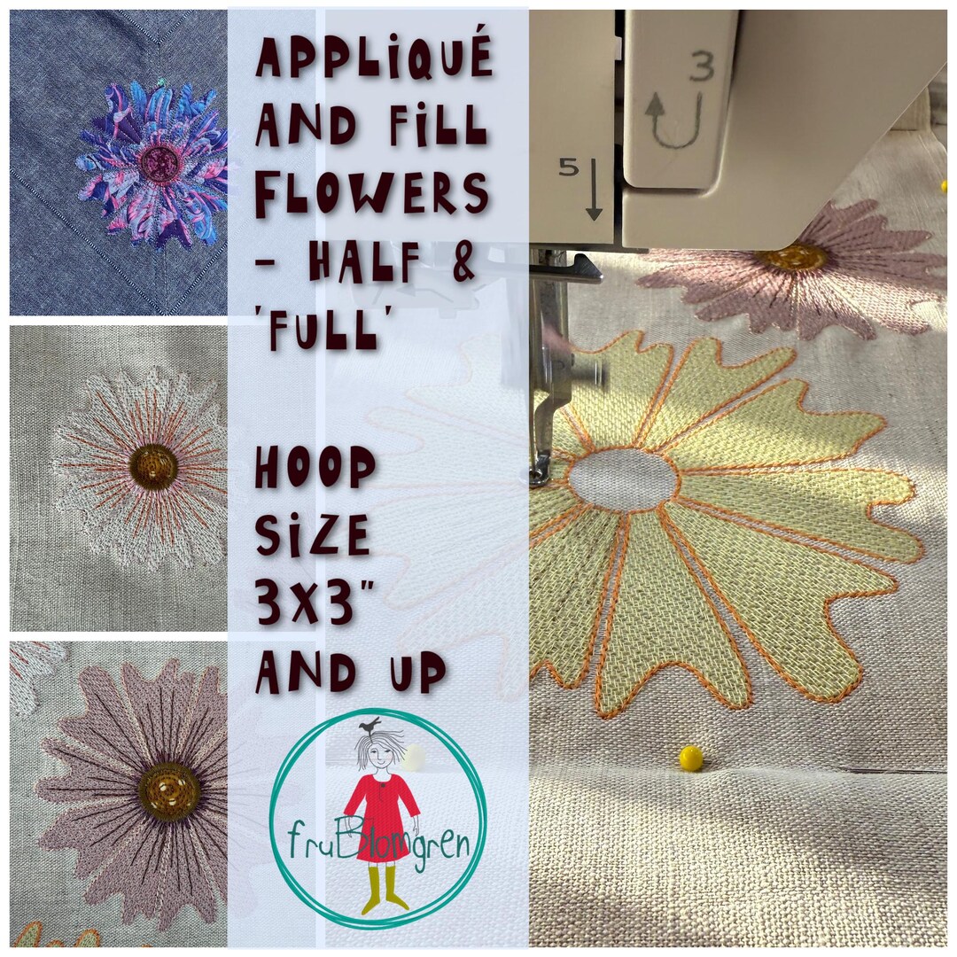 5 Appliqué and Fill Flower Embroidery Designs – Half & ‘full’ – Hoop ...