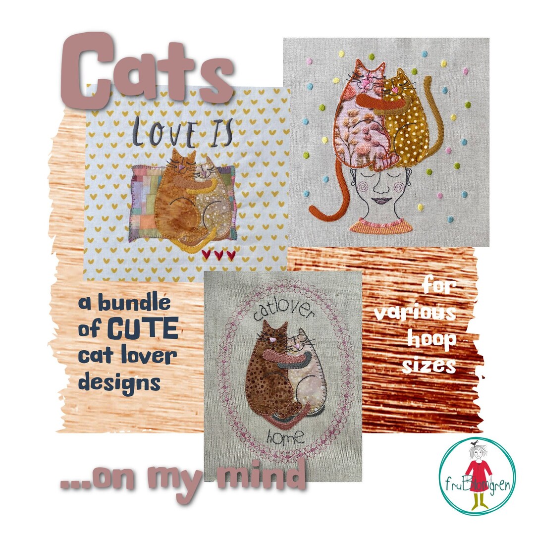 6 Cute Cat Designs - Motifs and Frames - Appliqué Mix Designs With Cute ...