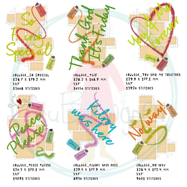 Graffiti Collage Embroidery Design Pack, 16 Machine Embroidery Designs ...