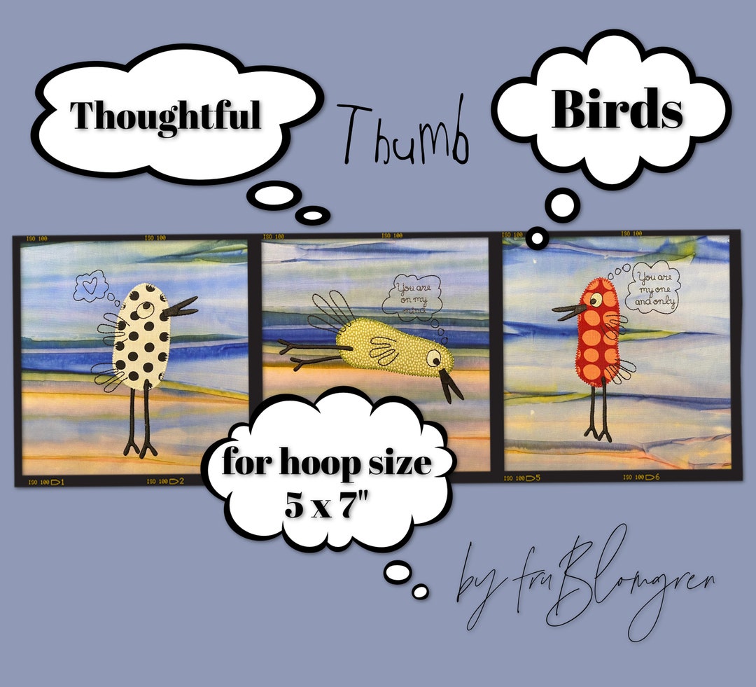 My Quirky Thumb Birds - 3 Cute Machine Embroidery Designs for Hoop Size ...