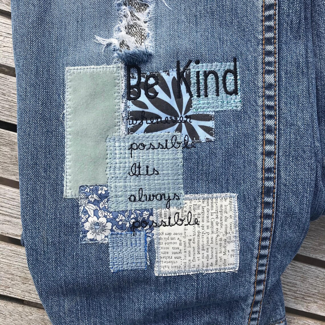 3 Fabric Appliqué Collages with Texts and Patches Outline | Etsy