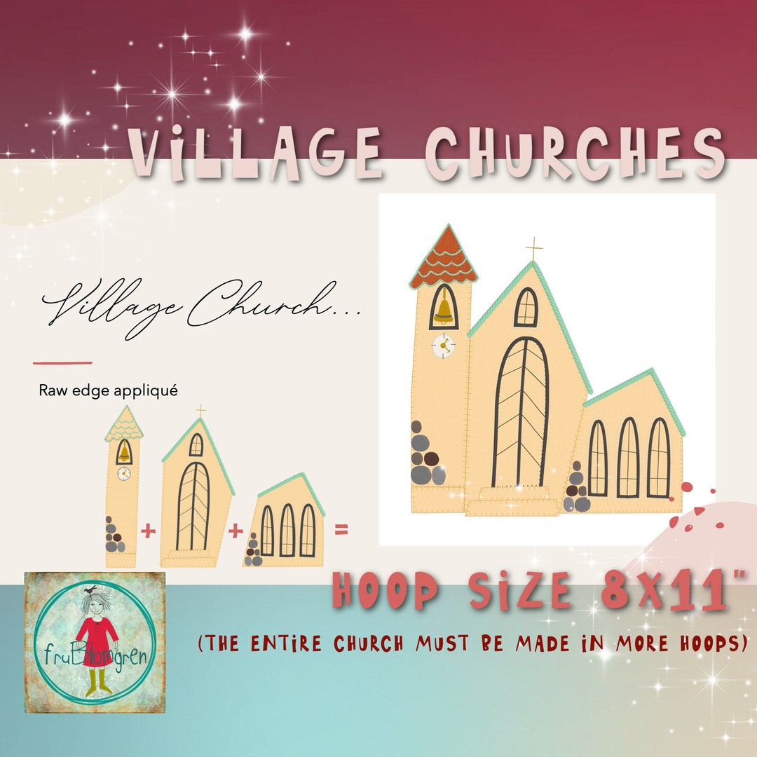 Appliqué Village Churches - 8x11 - Detailed, Hand Drawn, Raw Edge ...