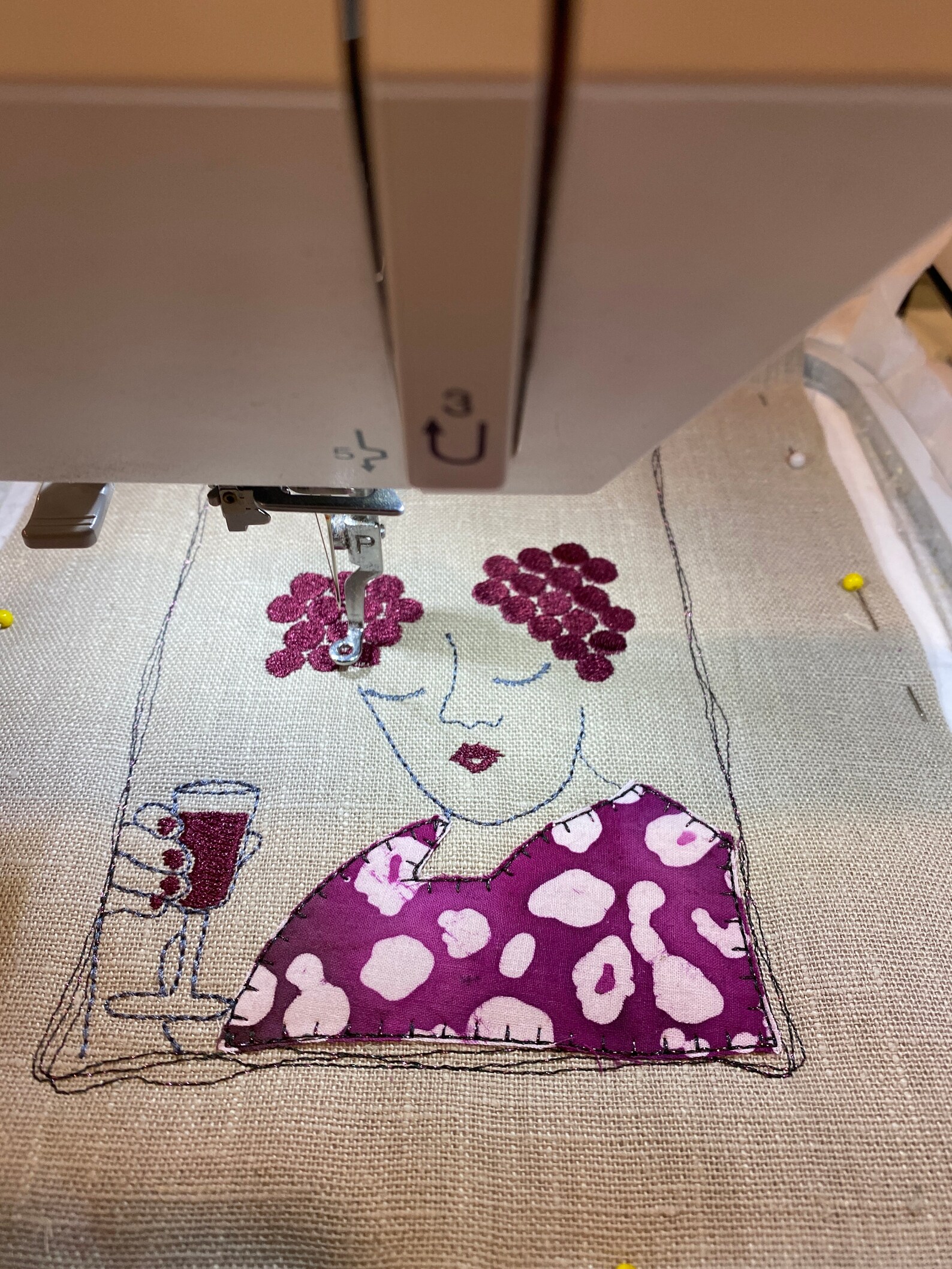 Wine O'clock Hand Drawn Machine Embroidery Design With - Etsy