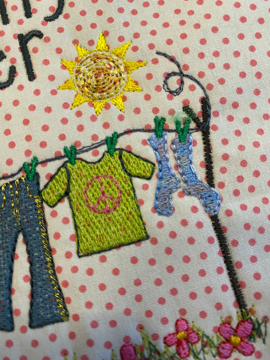 Tiny Machine Embroidery Clothesline With Hand Drawn Garments - Etsy